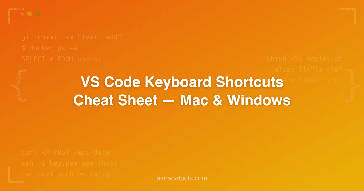 VS Code Keyboard Shortcuts Cheat Sheet — Mac & Windows